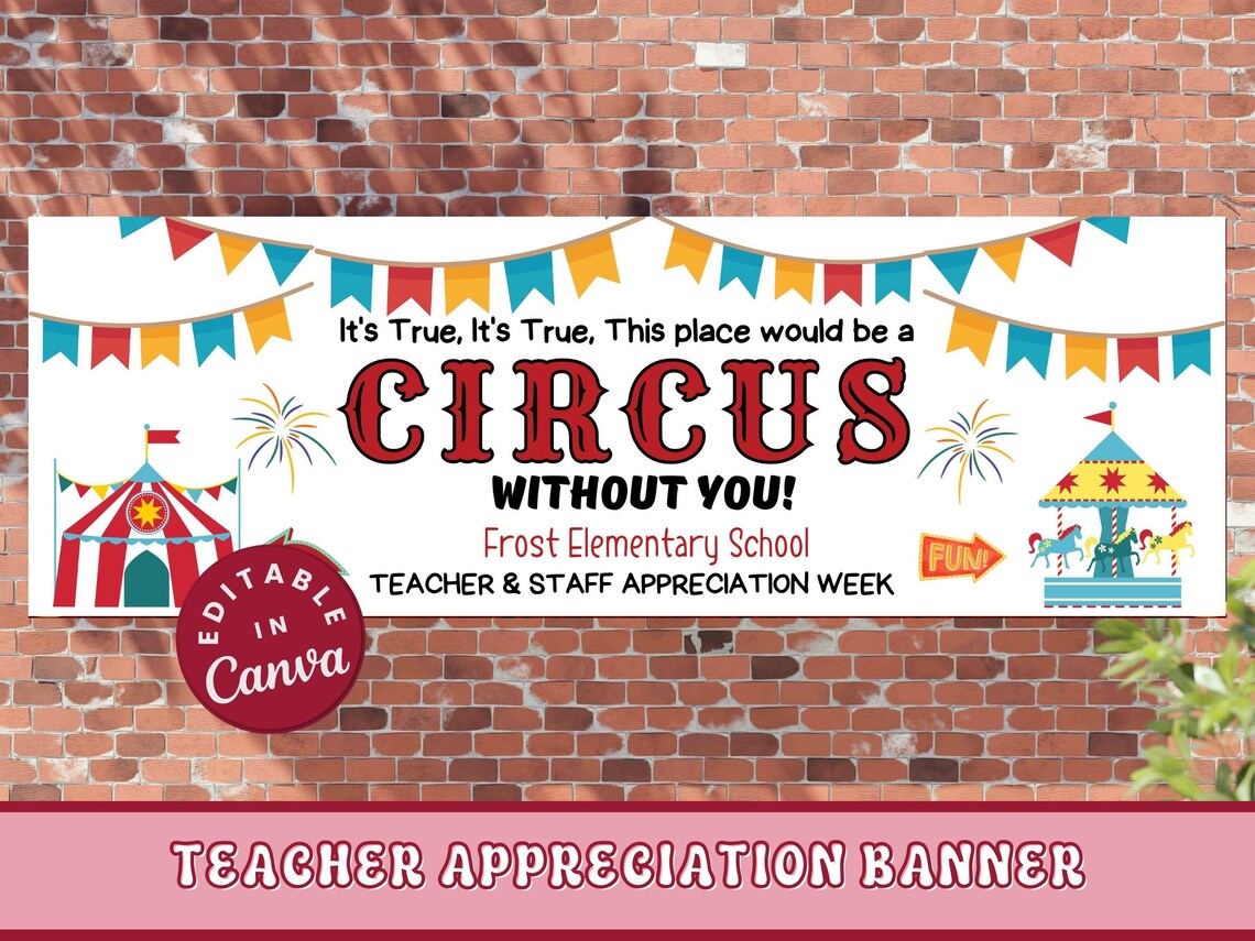 Circus Teacher Appreciation Banner, Printable Carnival Sign for Staff ...