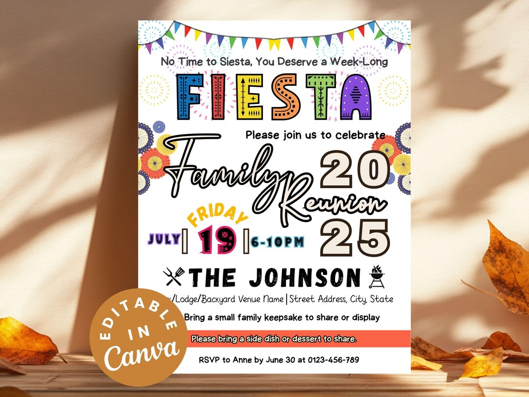 Fiesta Family Reunion Invitation Flyer Printable Family Event Invites ...