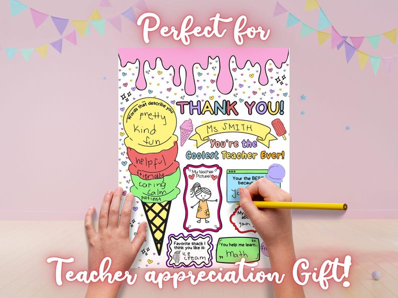 Ice Cream Teacher Appreciation Week Card Printable Flyer Summer Kids ...