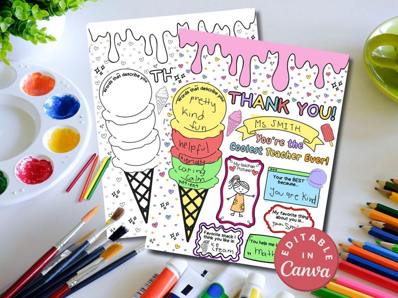 Ice Cream Teacher Appreciation Week Card Printable Flyer Summer Kids ...