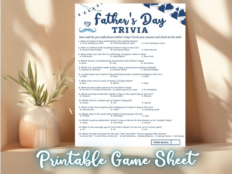 Fathers Day Trivia Game, Printable Family Fun, Interactive Party Game ...