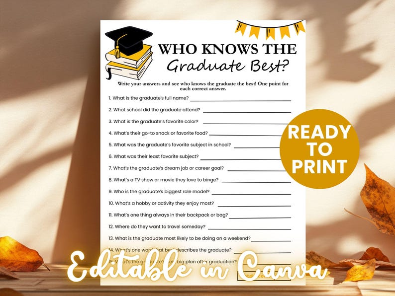 Who Knows the Graduate Best Printable Fun Graduation Trivia Game ...