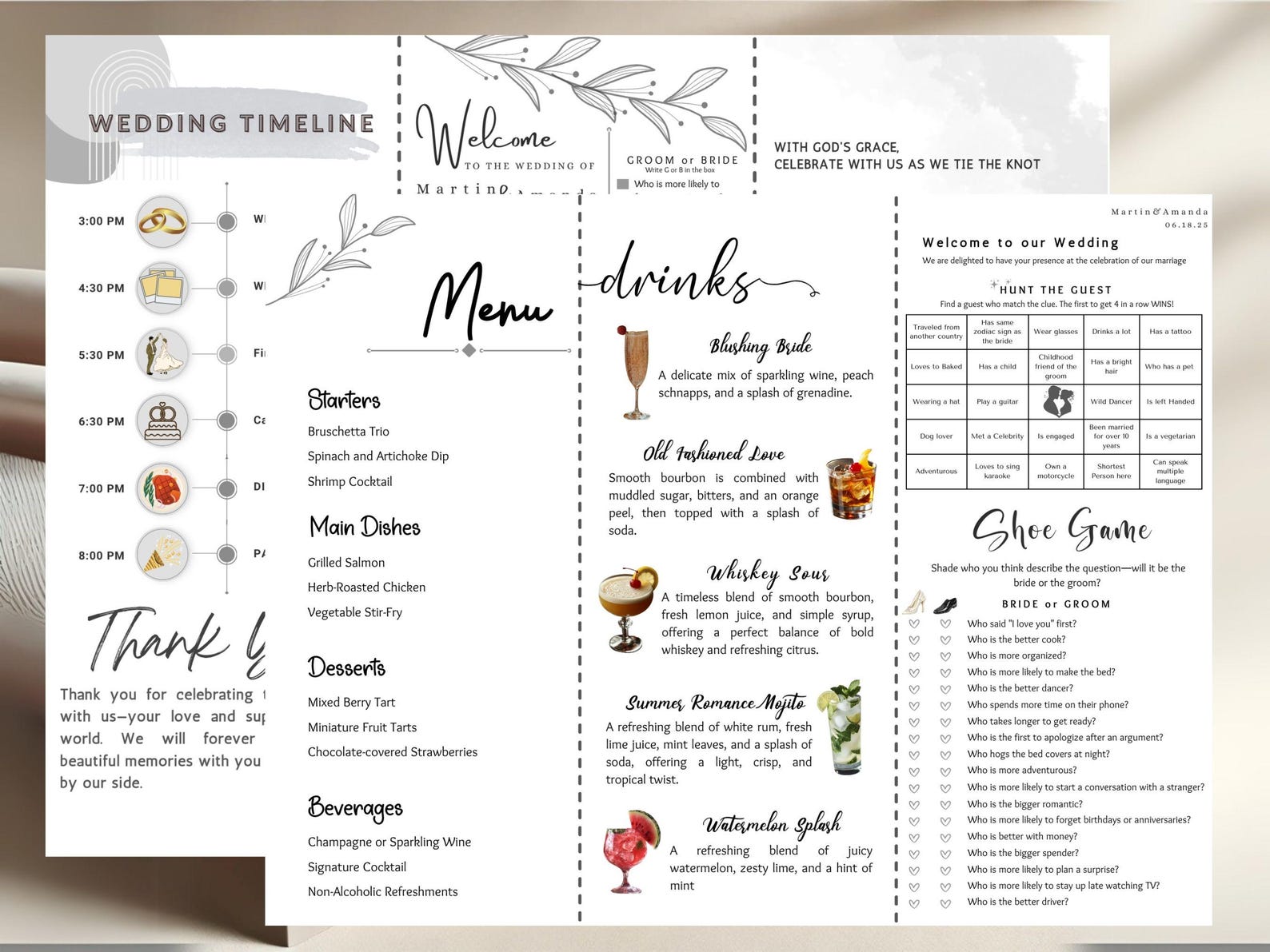 Wedding Tri Fold Menu Games Wedding Table Games Tri-fold Wedding ...