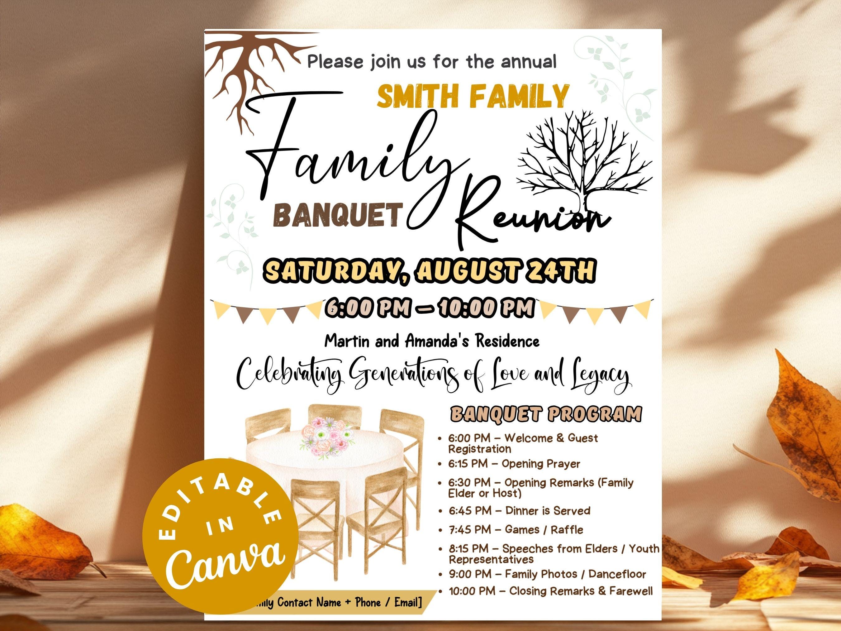 Family Reunion Itinerary Flyer Canva Editable Family Tree Invitation ...