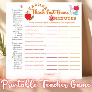 Think Fast Game Printable Teacher Appreciation Trivia Game Back to ...