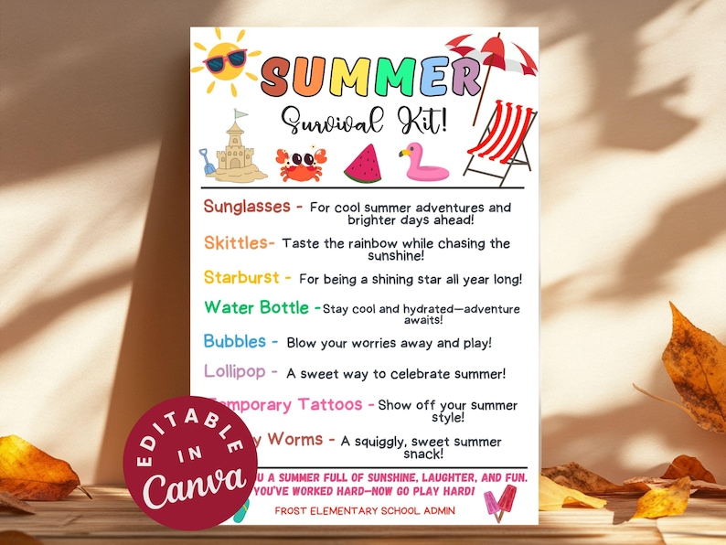 Teacher Summer Survival Kit for Kids, Printable Gift Tags for End of ...