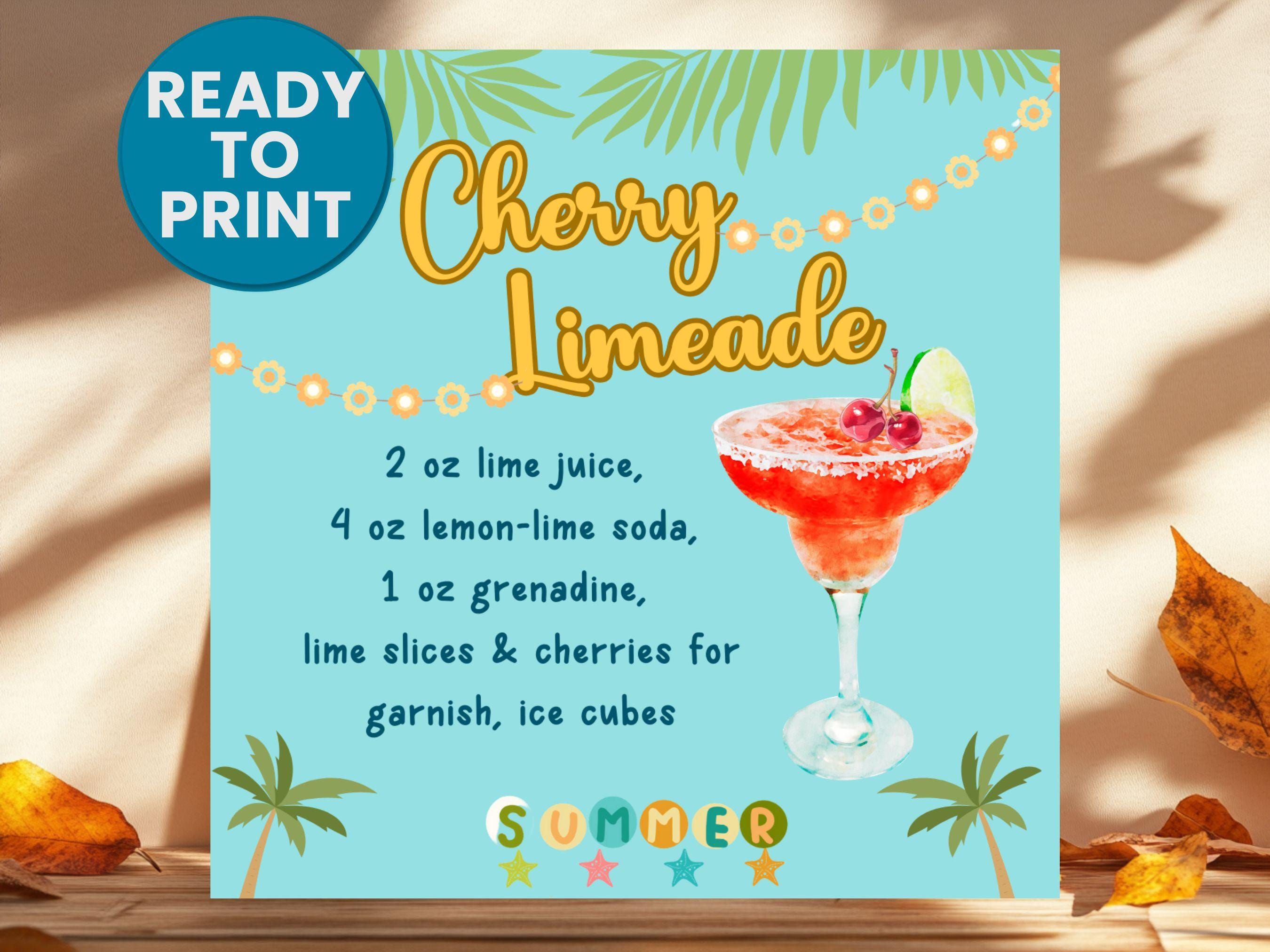 Cherry Limeade Recipe Card, Summer Refreshing Drink Sign Ideas, DIY ...