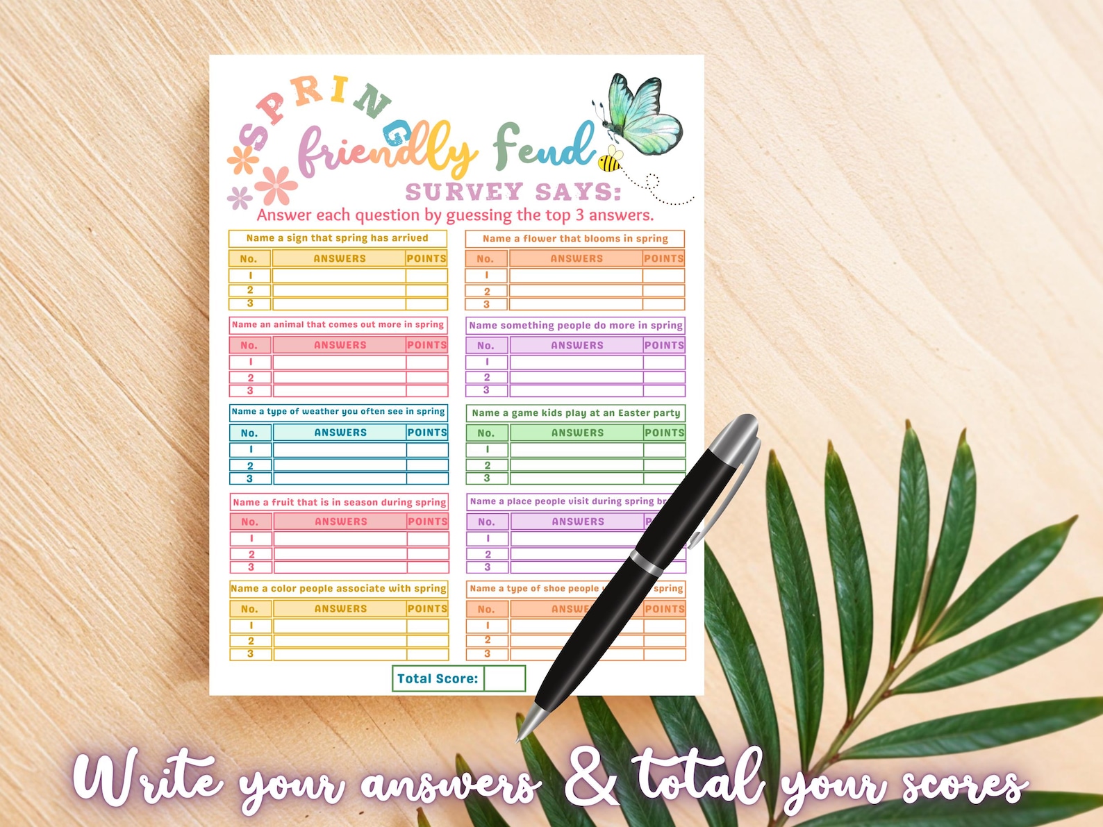 Spring Friendly Feud Game Sheet Printable Spring Easter Feud Games Kids ...