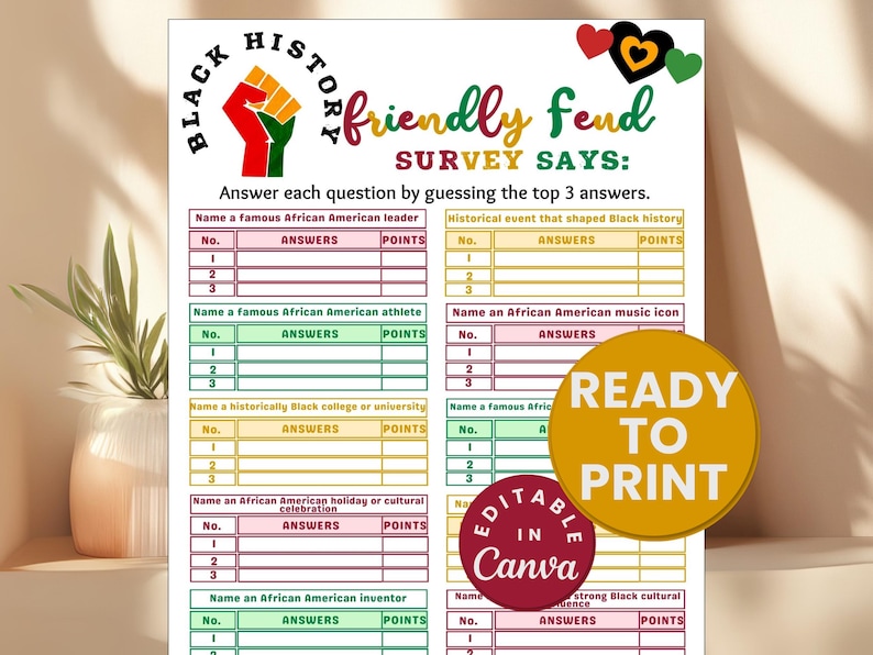 Printable Black History Month Trivia Game Sheet School Black History ...