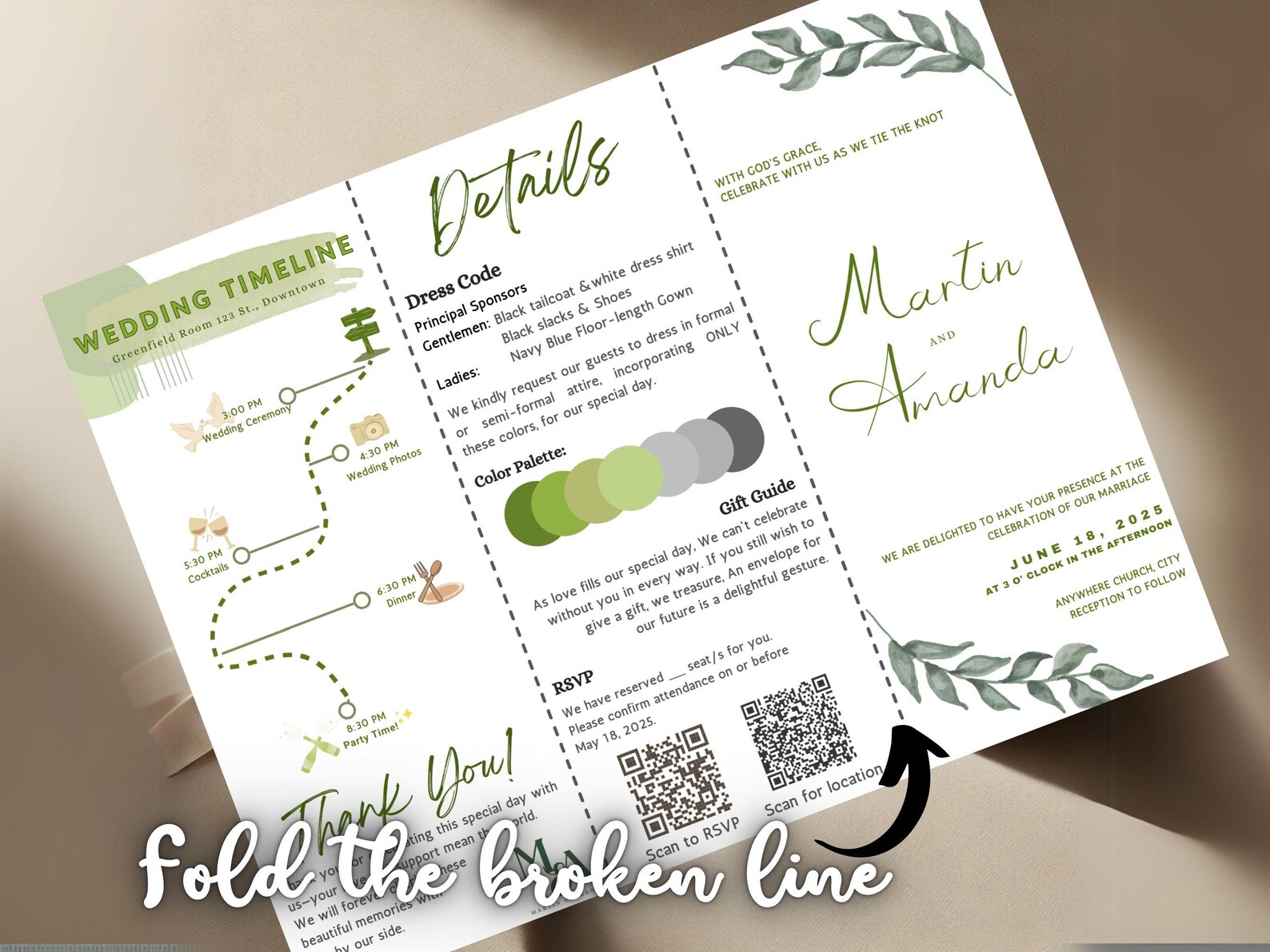 Tri Fold Wedding Program With Seating Chart Editable Canva Template ...