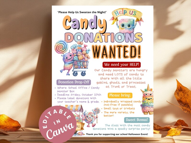 Candy Donation Flyer Trunk or Treat Church Halloween Volunteer ...
