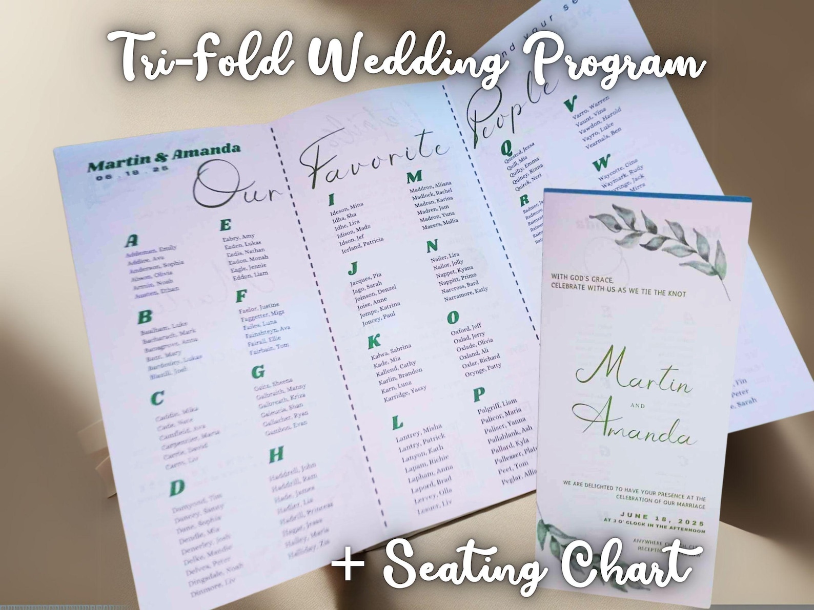 Tri Fold Wedding Program With Seating Chart Editable Canva Template ...
