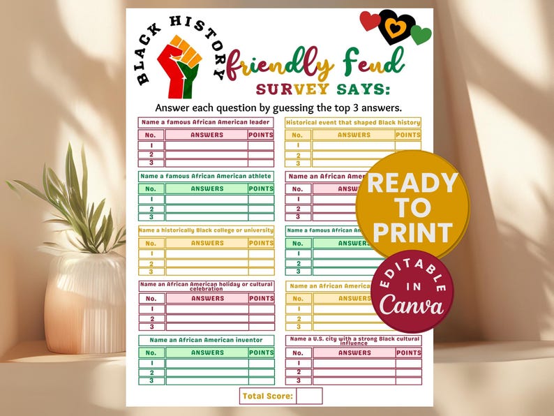 Printable Black History Month Trivia Game Sheet School Black History ...