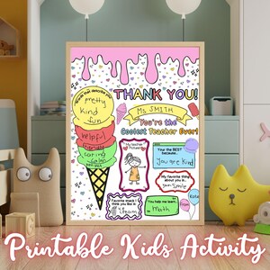 Ice Cream Teacher Appreciation Week Card Printable Flyer Summer Kids ...