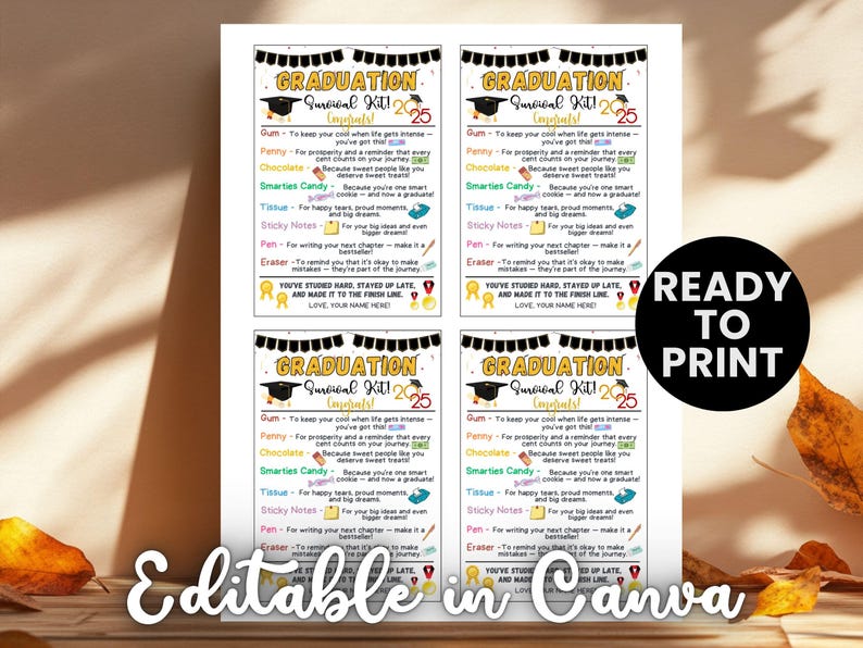 Graduation Survival Kit, Editable Gift Tags, Printable College Grad ...