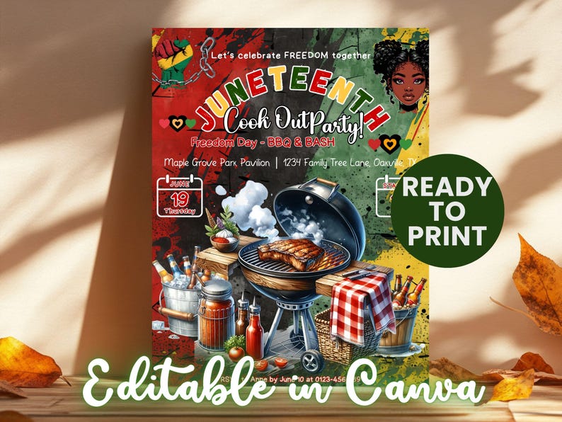 Juneteenth Backyard Cookout Flyer Invites, Editable BBQ Invitation, DIY ...