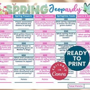 DIY Spring Game Sheet Jeopardy Printable Games for Kids Classroom ...
