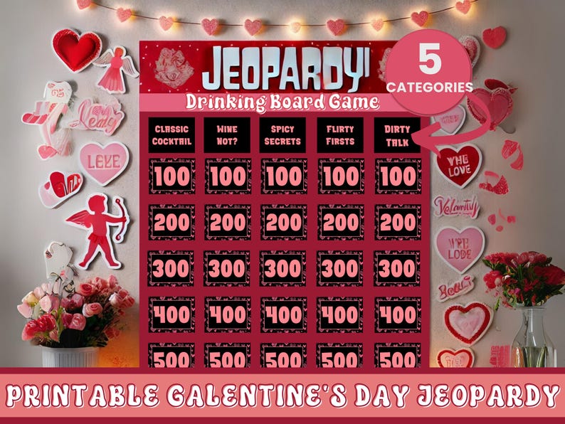 Drunk Jeopardy Board Game DIY Printable Banner Galentines Drinking ...