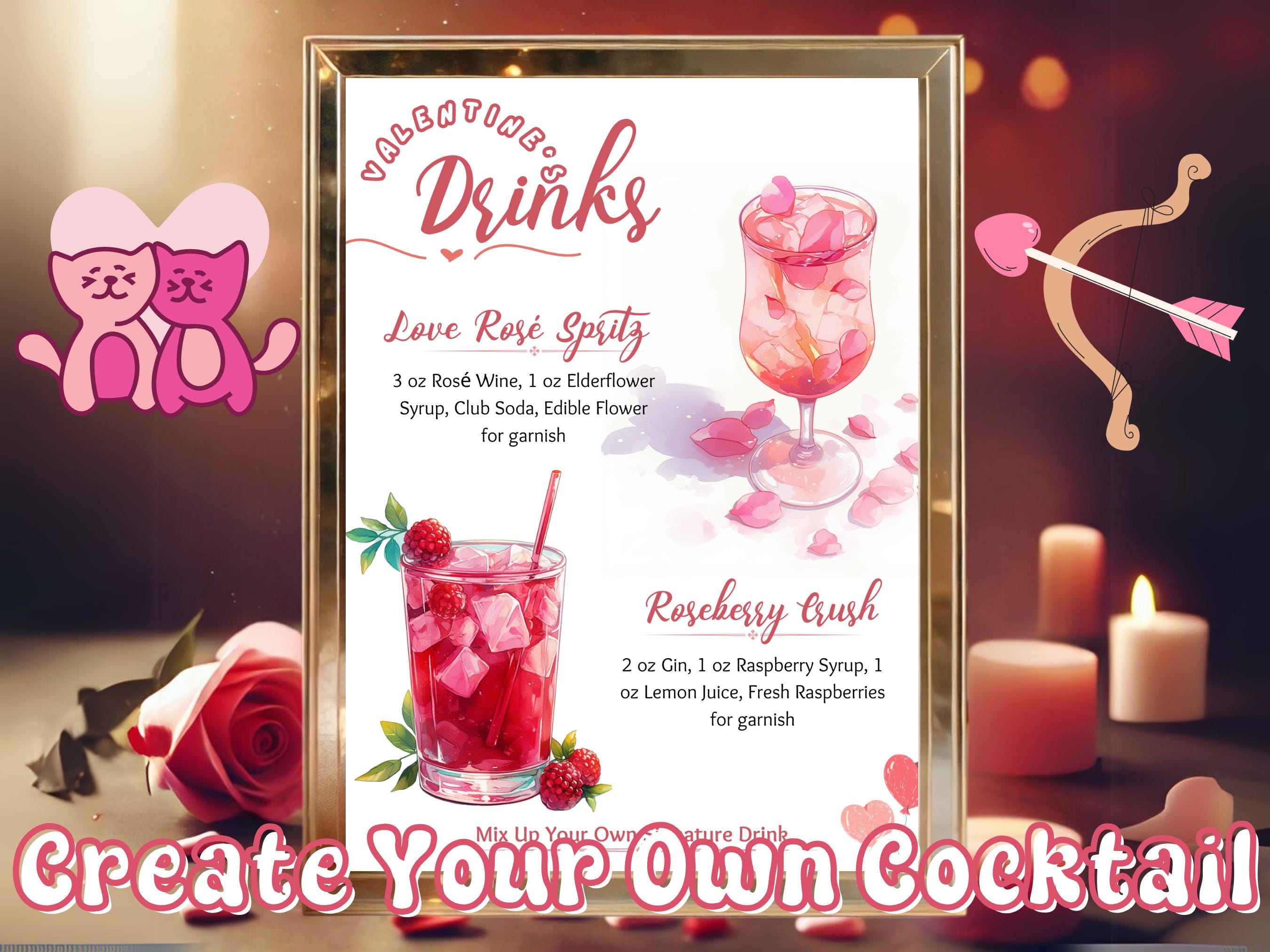 20 Valentine's Day Cocktail Recipe Sign Card Galentines Party Menu ...