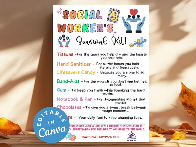 Social Worker Survival Kit, Editable Gift Tags, Printable Appreciation ...