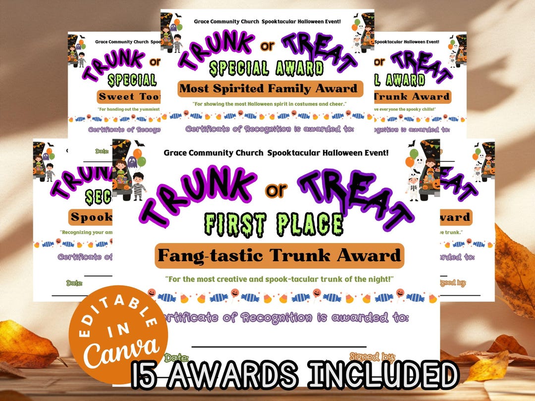 Church Trunk or Treat Certificate School Halloween Party Award ...