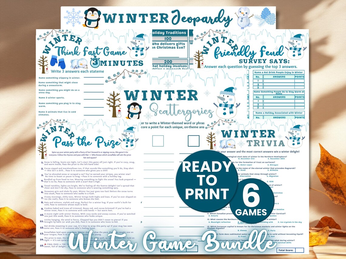 Winter Trivia Game Bundle Fun Printable Holiday Trivia for Family Game ...