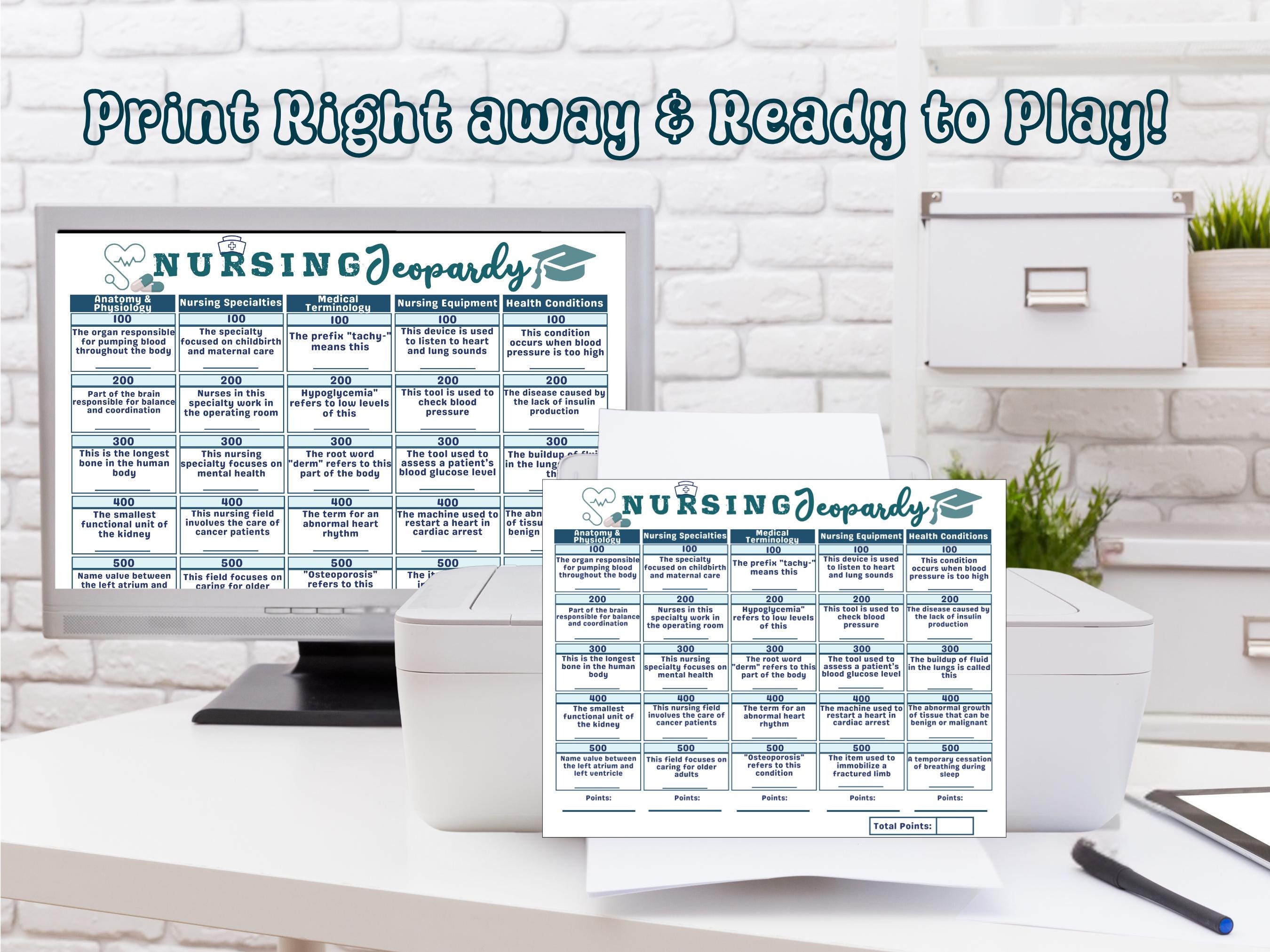 Nurse Games Graduation Nursing Party Games Nurse Jeopardy Printable ...