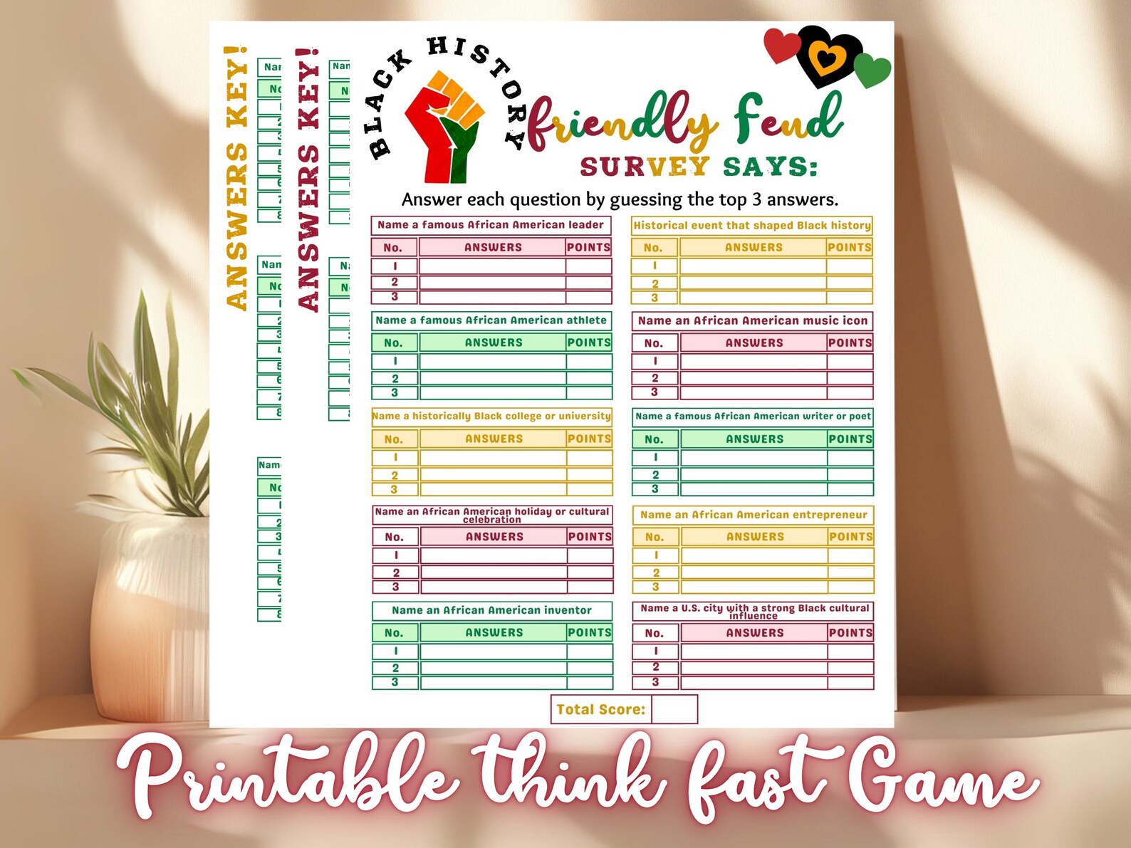 Printable Black History Month Trivia Game Sheet School Black History ...