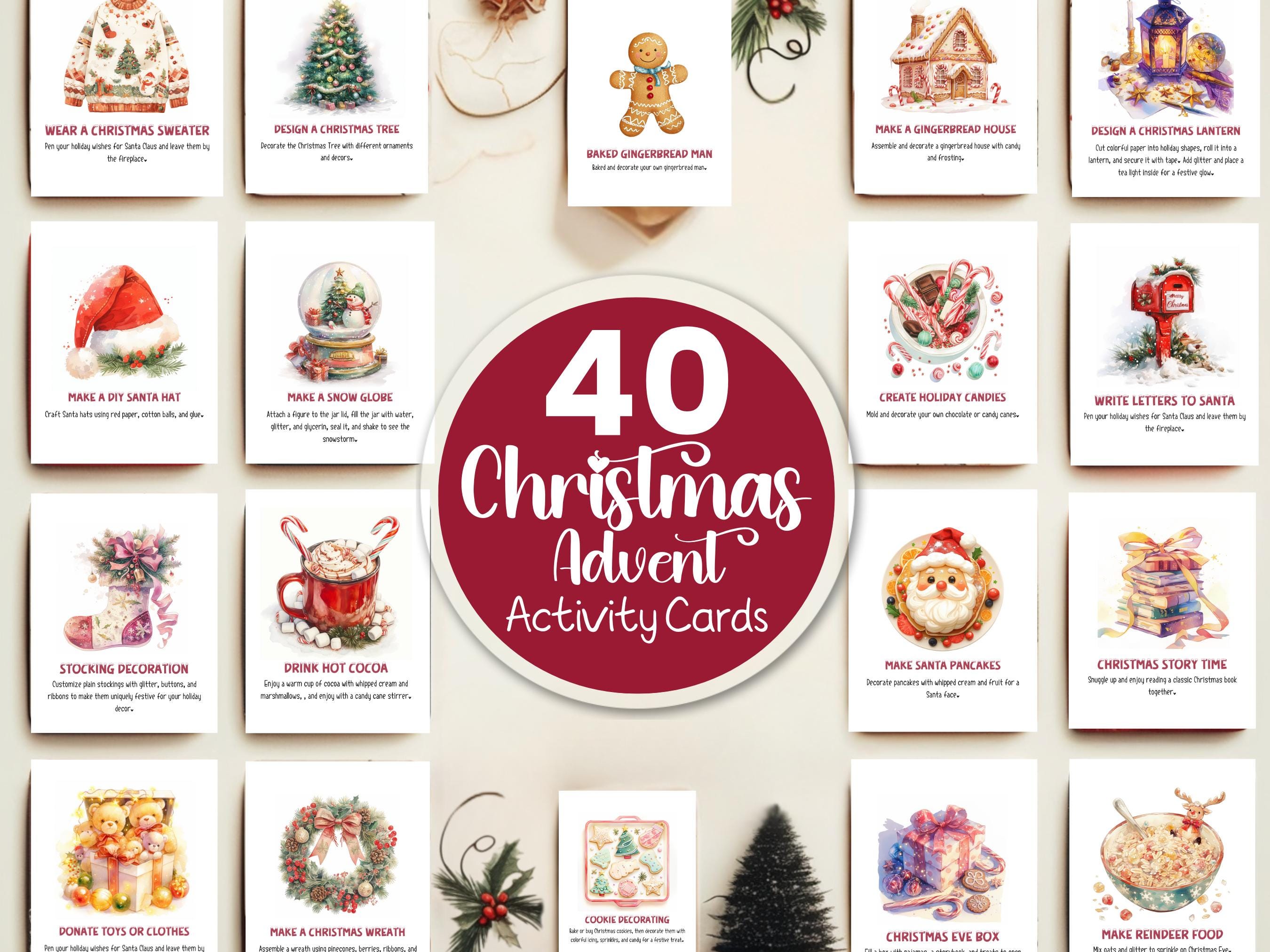 40 Advent Calendar Activity Cards Christmas Countdown Kids Advent Cards ...