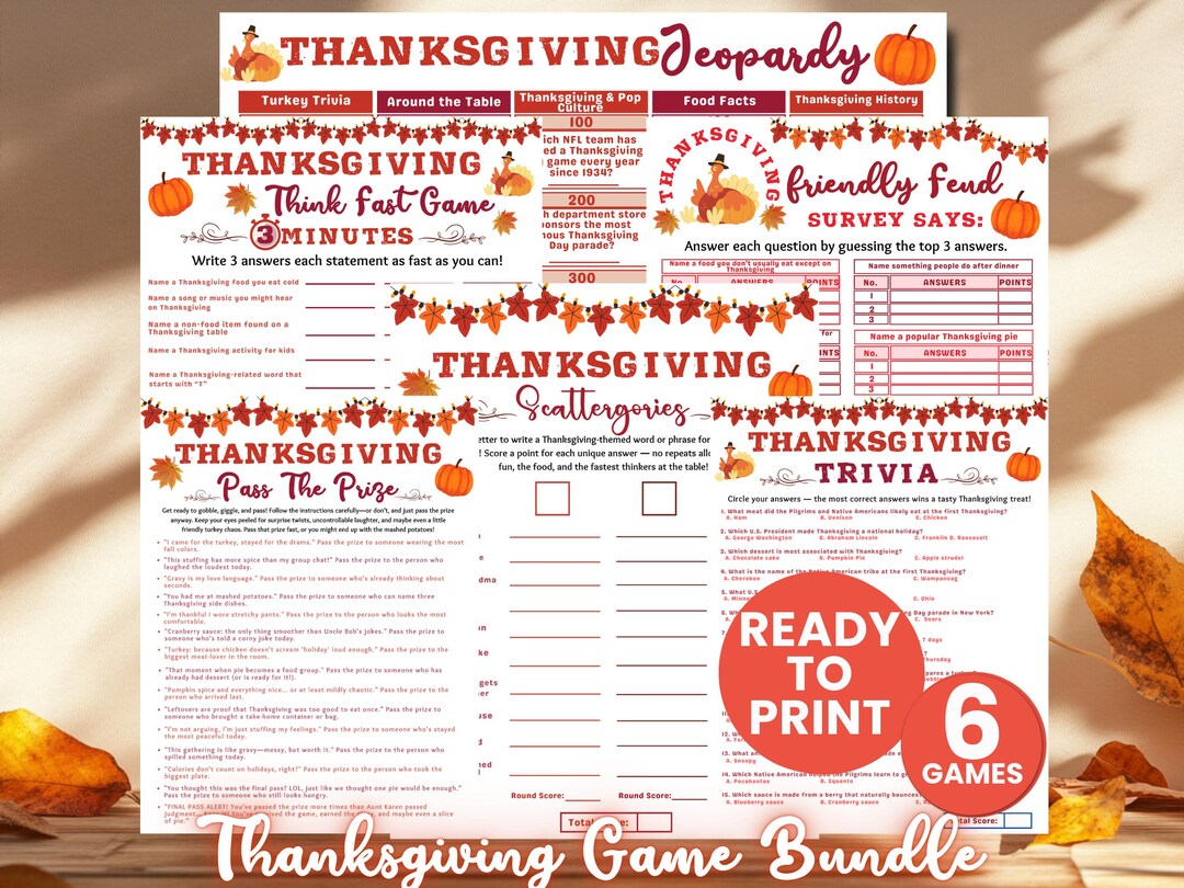 Thanksgiving Trivia Game Sheet Bundle, Fun Autumn Family Game Bundle ...