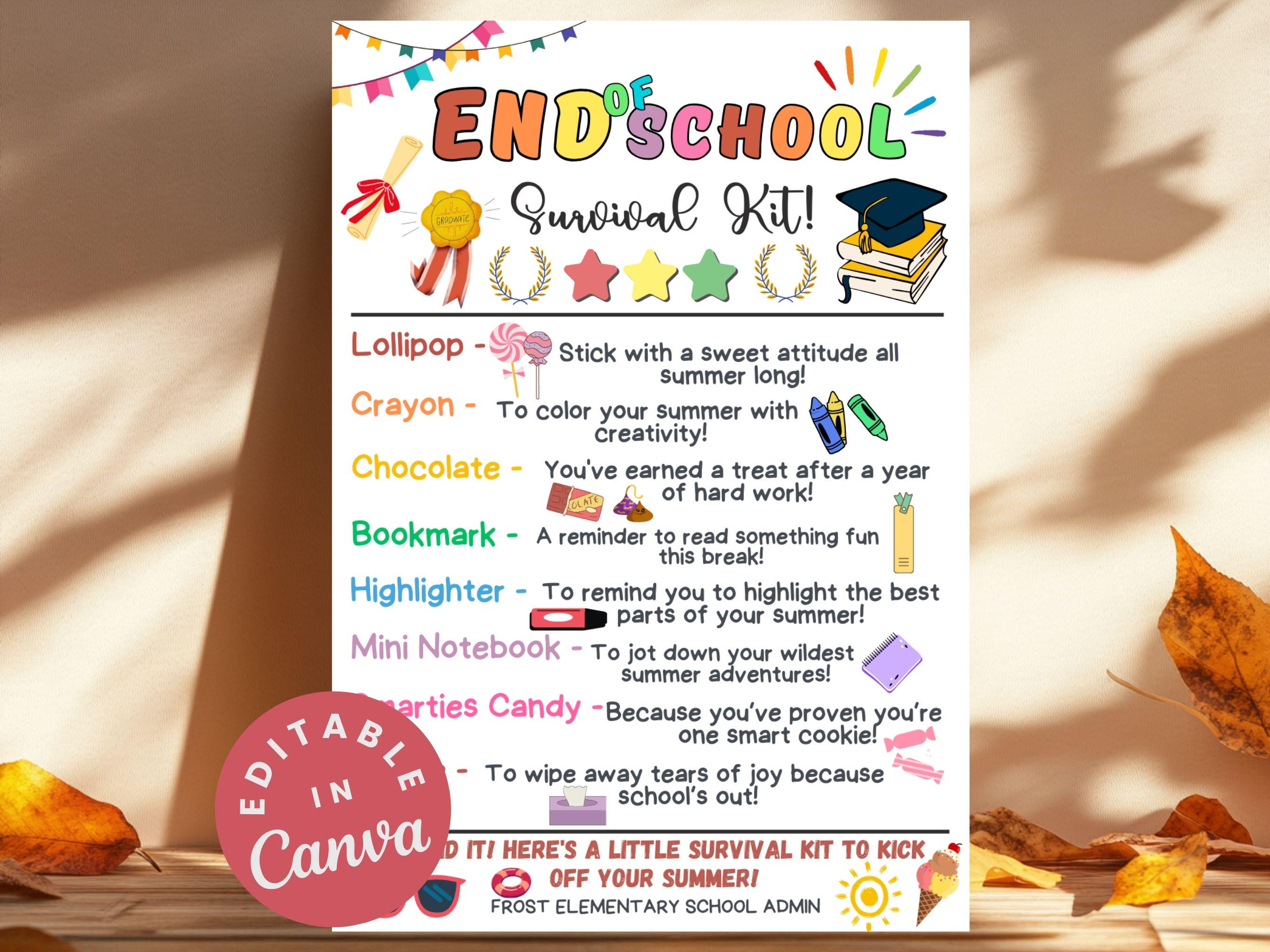 End of School Year Survival Kit Tags, Teacher Appreciation Gift ...