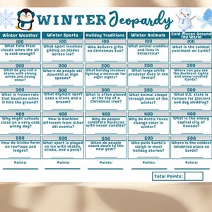 Winter Trivia Game Bundle Fun Printable Holiday Trivia for Family Game ...