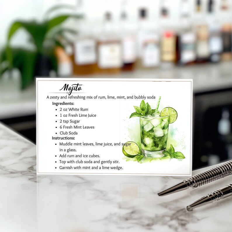 Cocktail Recipe Card Editable Party Signature Drink Bar Menu Template ...