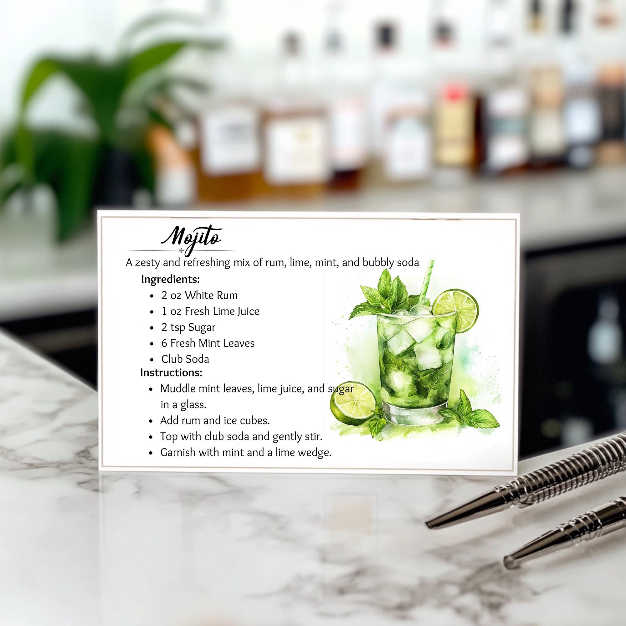 Cocktail Recipe Card Editable Party Signature Drink Bar Menu Template ...