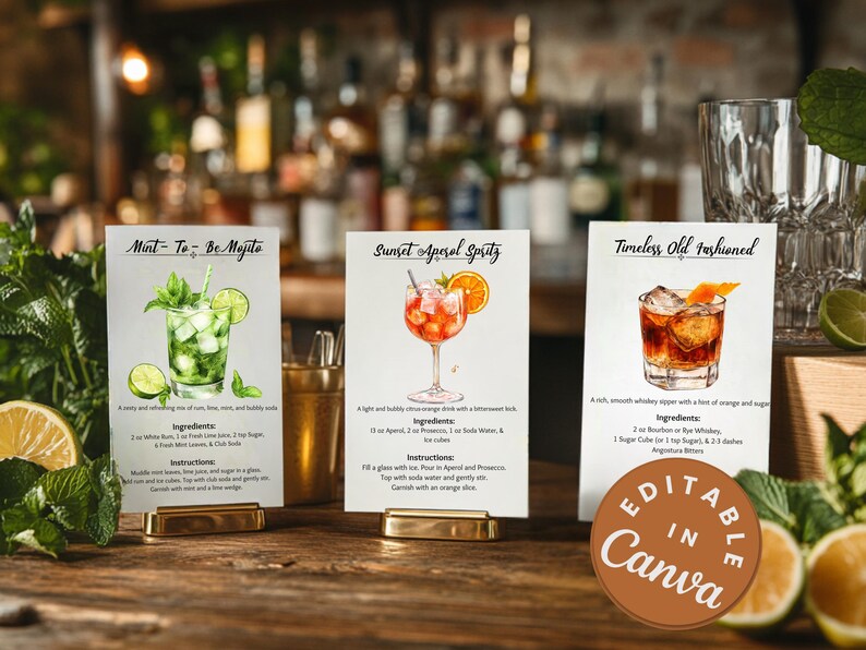 20 Signature Drink Sign Wedding Cocktail Menu Recipe Card Template ...