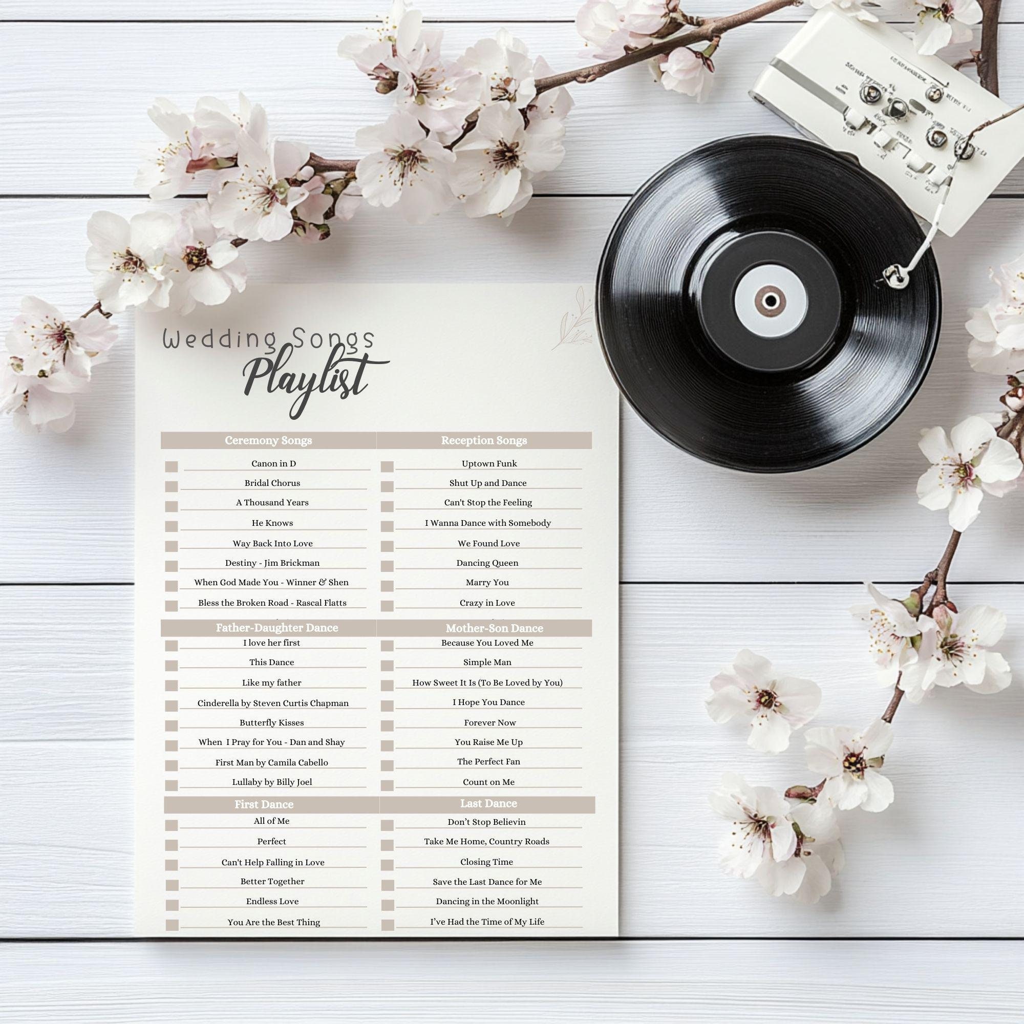 Wedding Song Checklist Printable Playlist Template for Wedding Ceremony ...