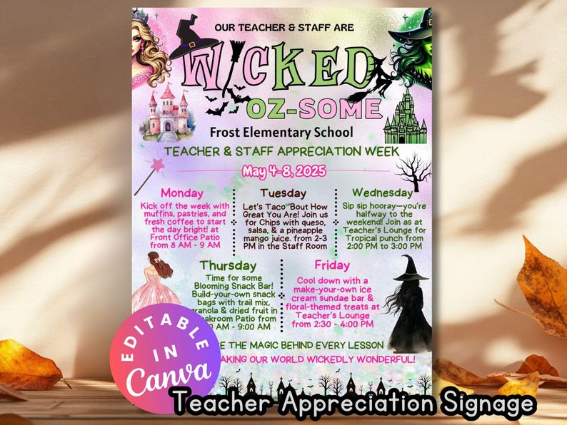 Wicked Signage Teacher Appreciation Week Editable Itinerary Poster ...