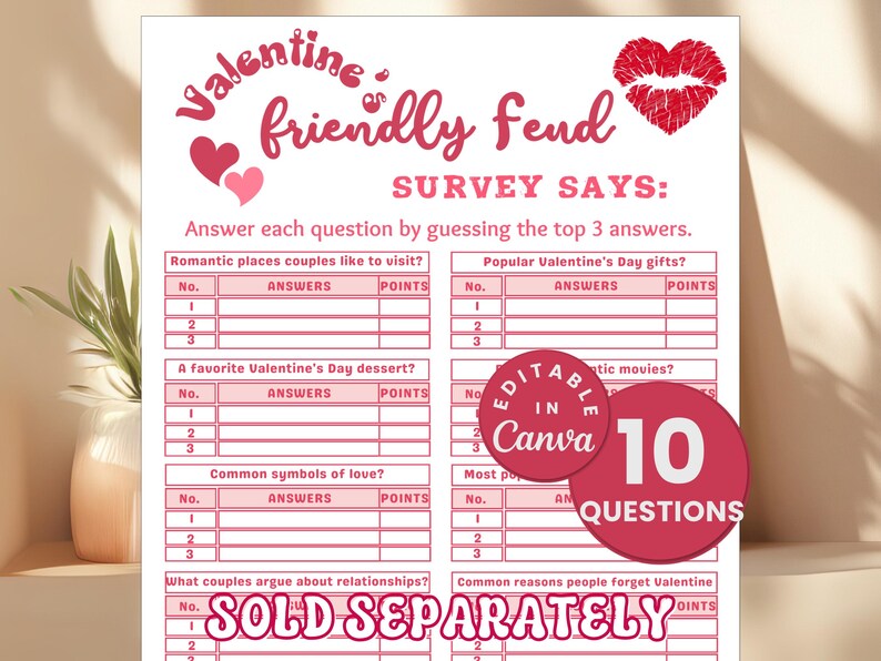 Galentines Jeopardy Game Sheet Valentine's Day Jeopardy Game Printable ...