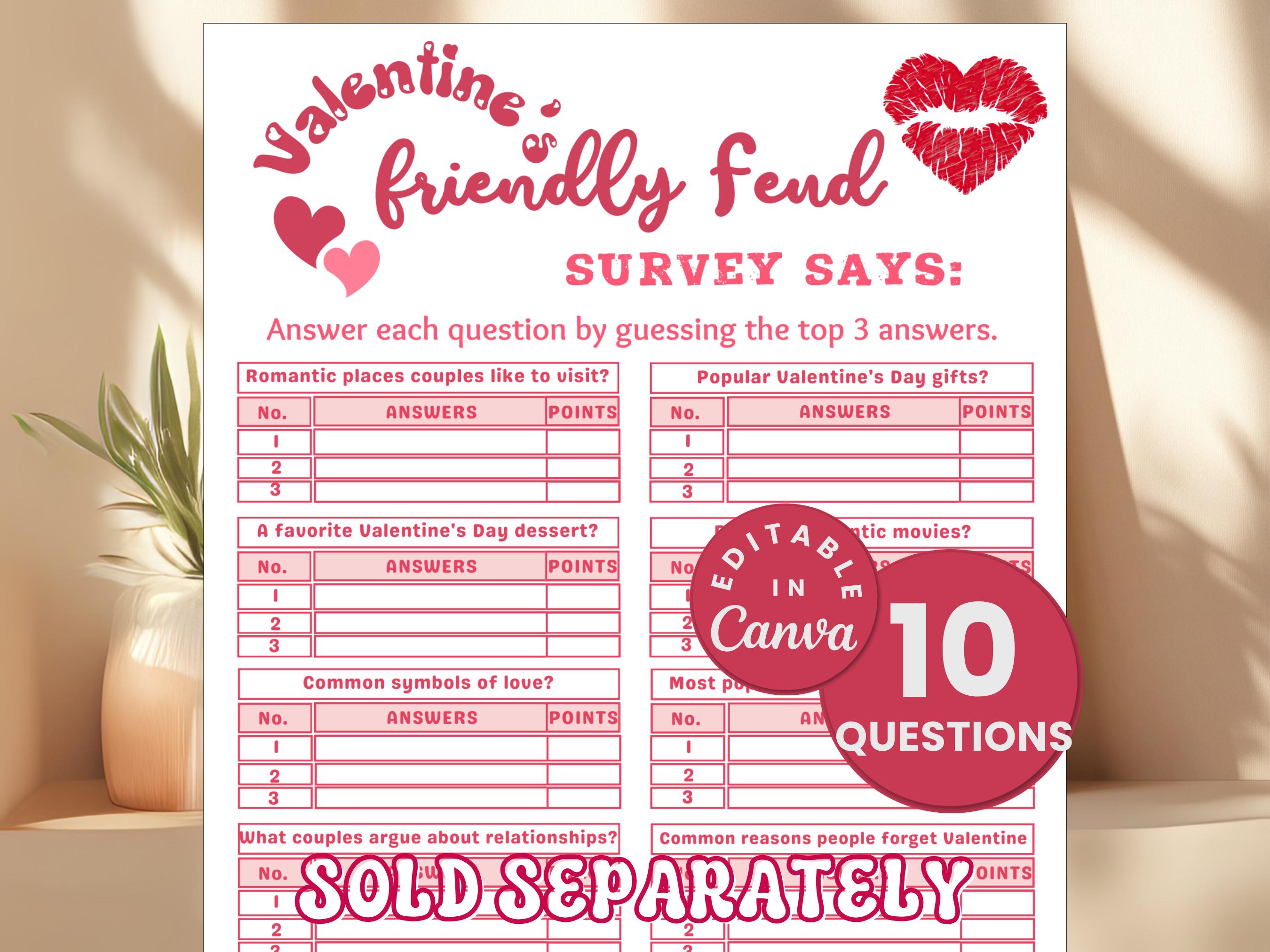 Galentines Jeopardy Game Sheet Valentine's Day Jeopardy Game Printable ...