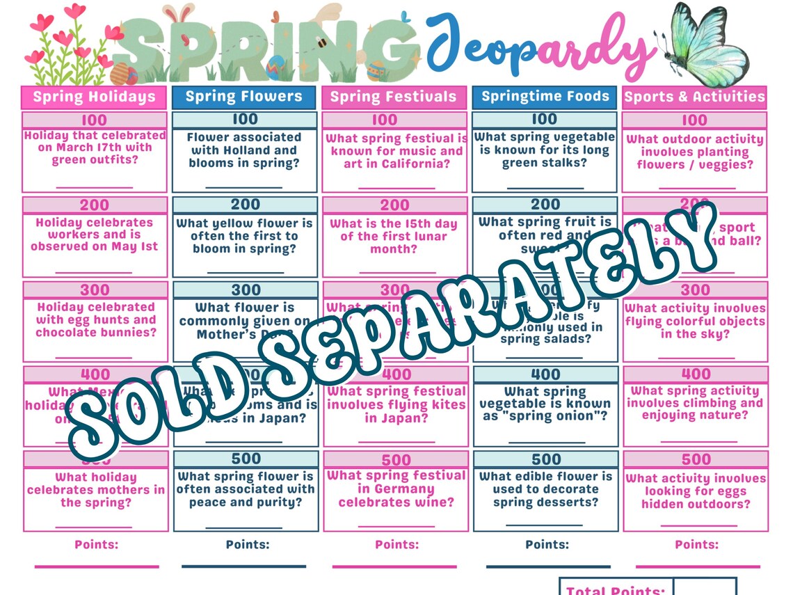 Spring Friendly Feud Game Sheet Printable Spring Easter Feud Games Kids ...