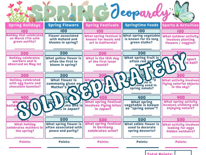 Spring Friendly Feud Game Sheet Printable Spring Easter Feud Games Kids ...