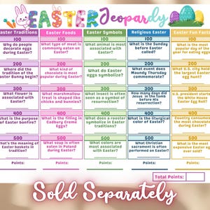 Printable Easter Jeopardy Game Sheet Easter Kids Game School Activity ...