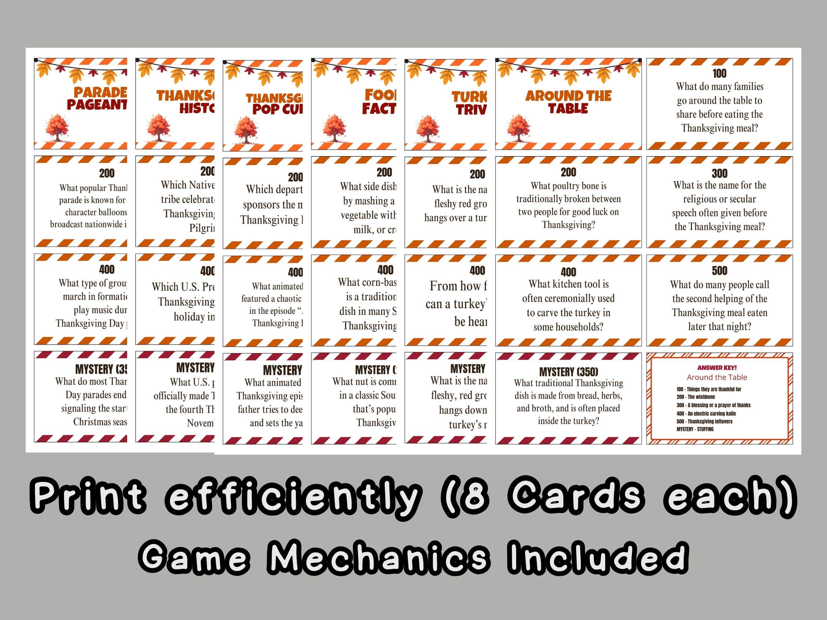 Thanksgiving Jeopardy Board Game Fall Trivia Jeopardy Game Office ...