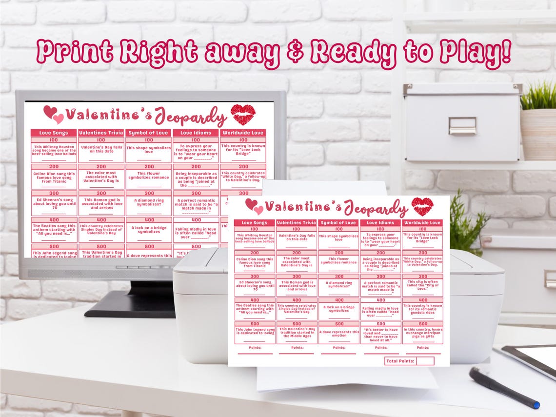 Galentines Jeopardy Game Sheet Valentine's Day Jeopardy Game Printable ...