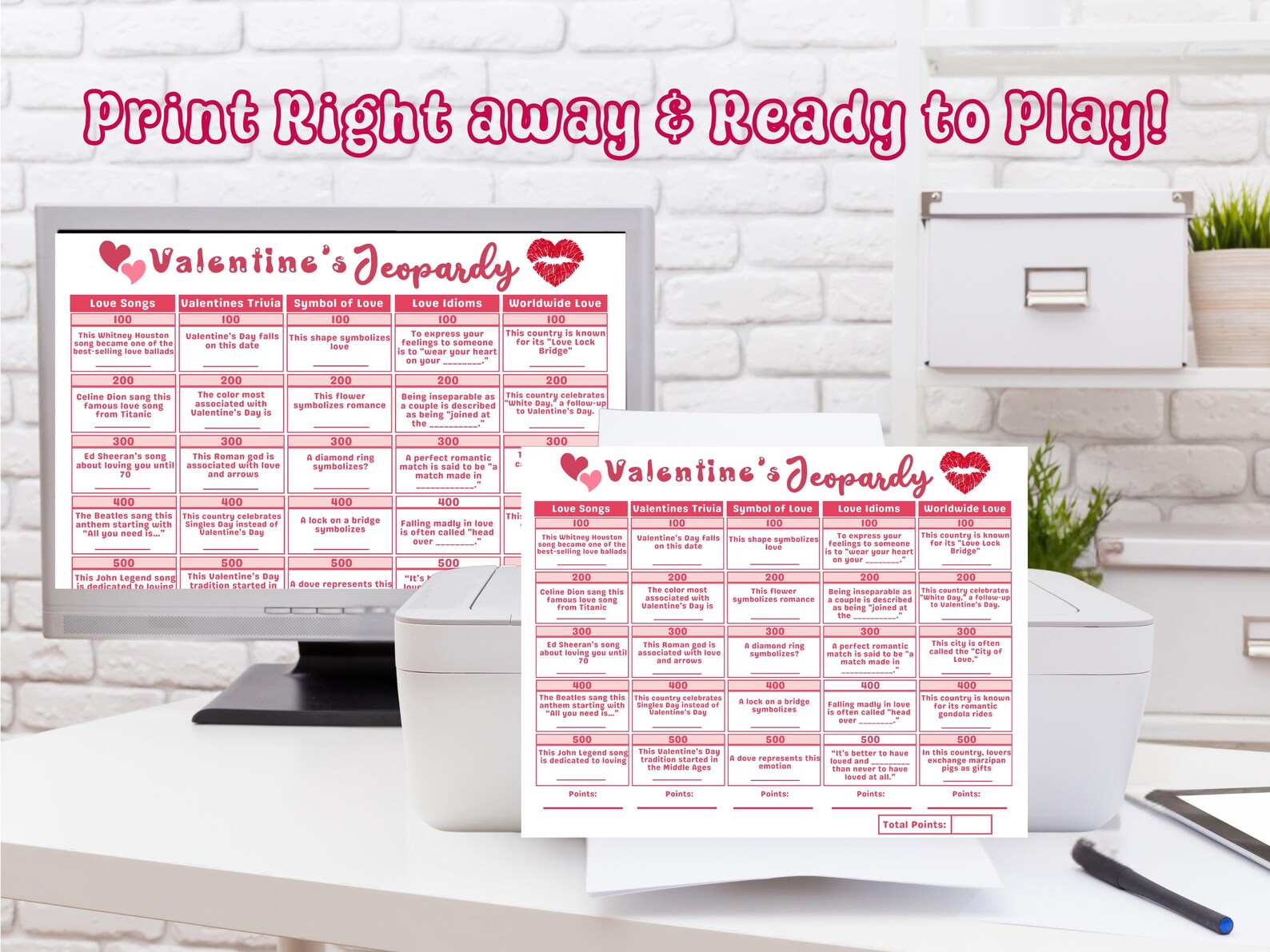 Galentines Jeopardy Game Sheet Valentine's Day Jeopardy Game Printable ...