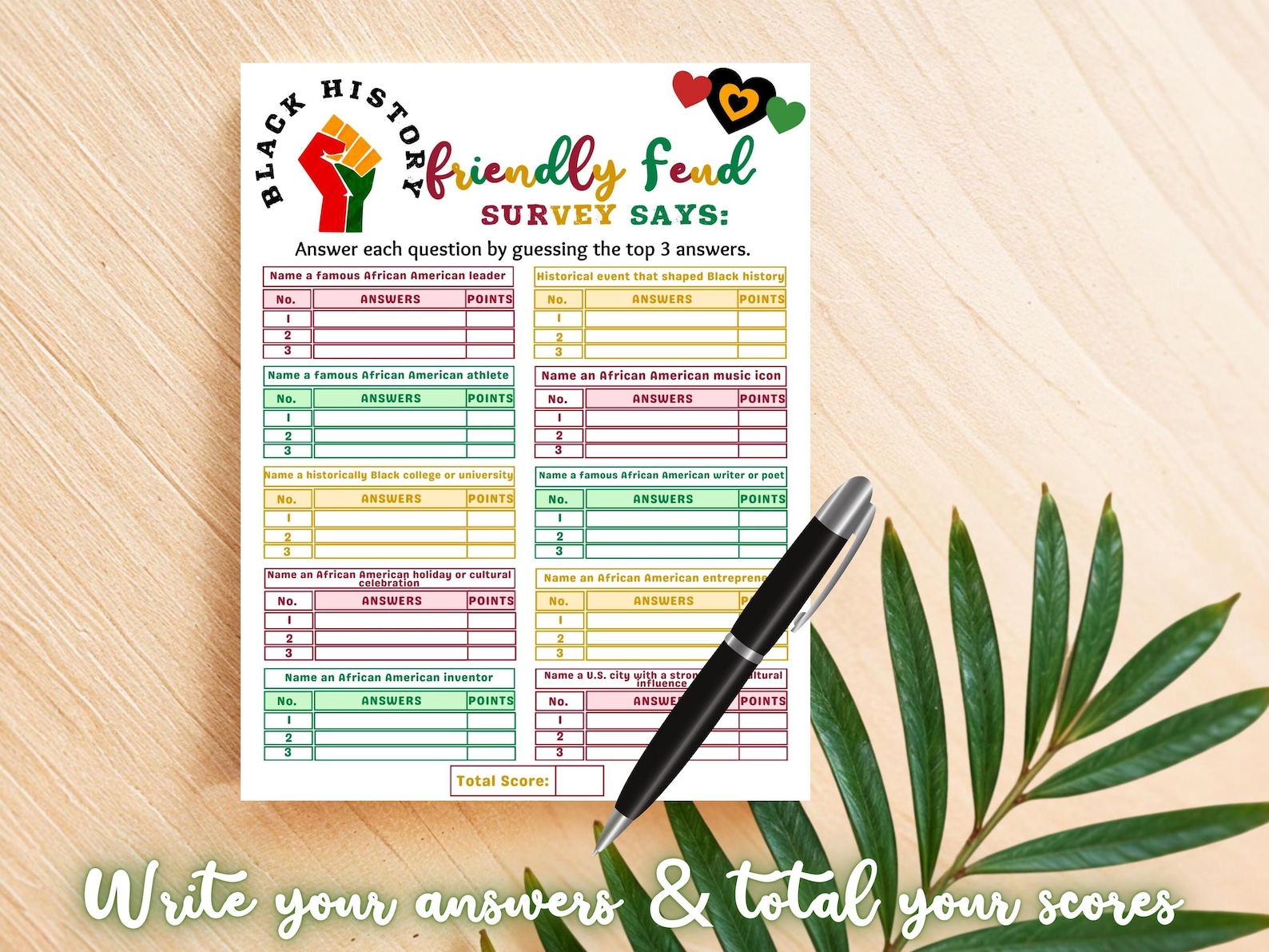 Printable Black History Month Trivia Game Sheet School Black History ...