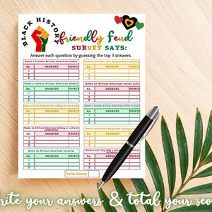 Printable Black History Month Trivia Game Sheet School Black History ...