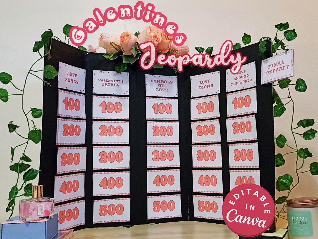 Galentine Jeopardy Board Game Printable Drink Jeopardy Board Valentines ...