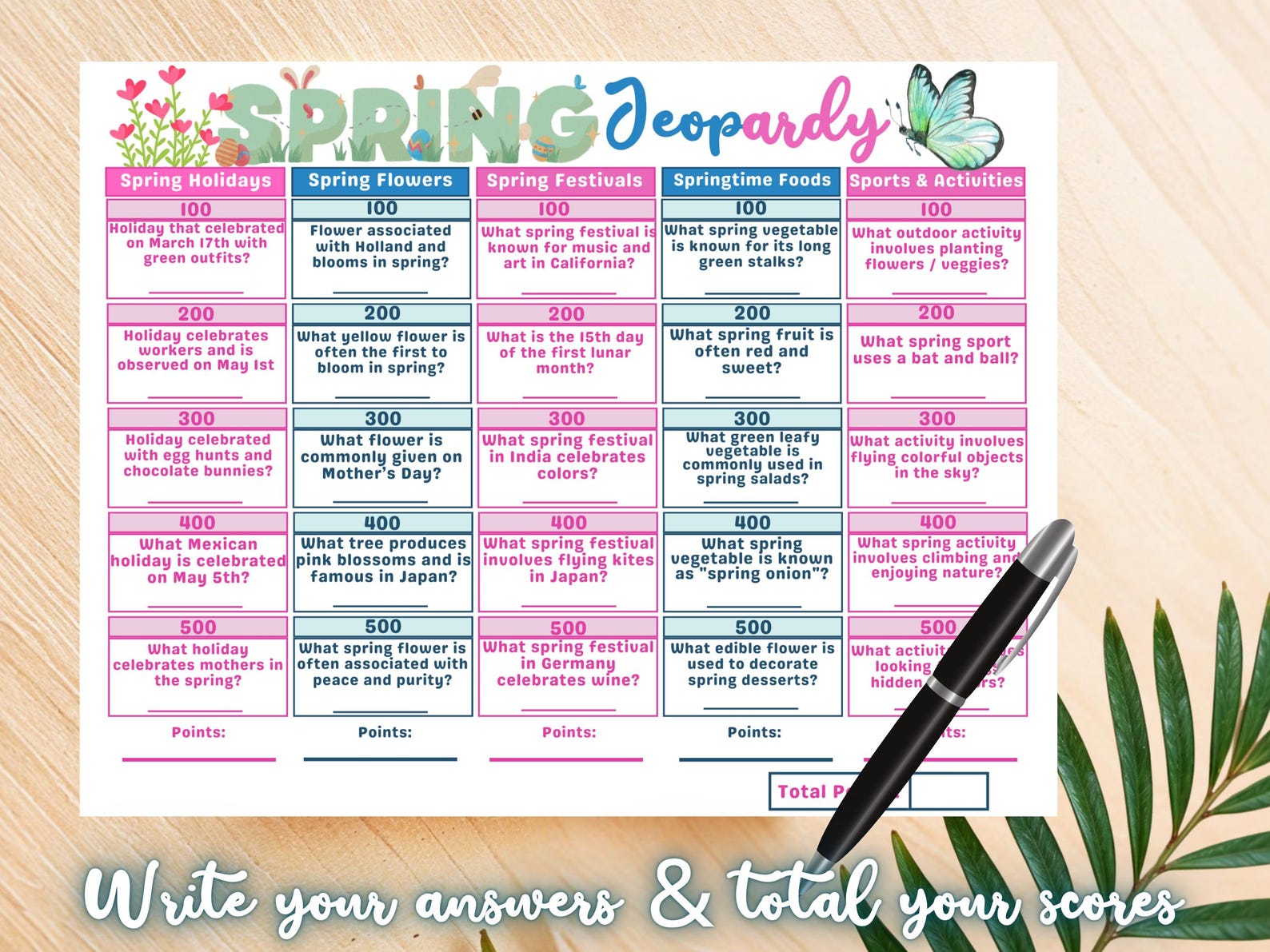 DIY Spring Game Sheet Jeopardy Printable Games for Kids Classroom ...