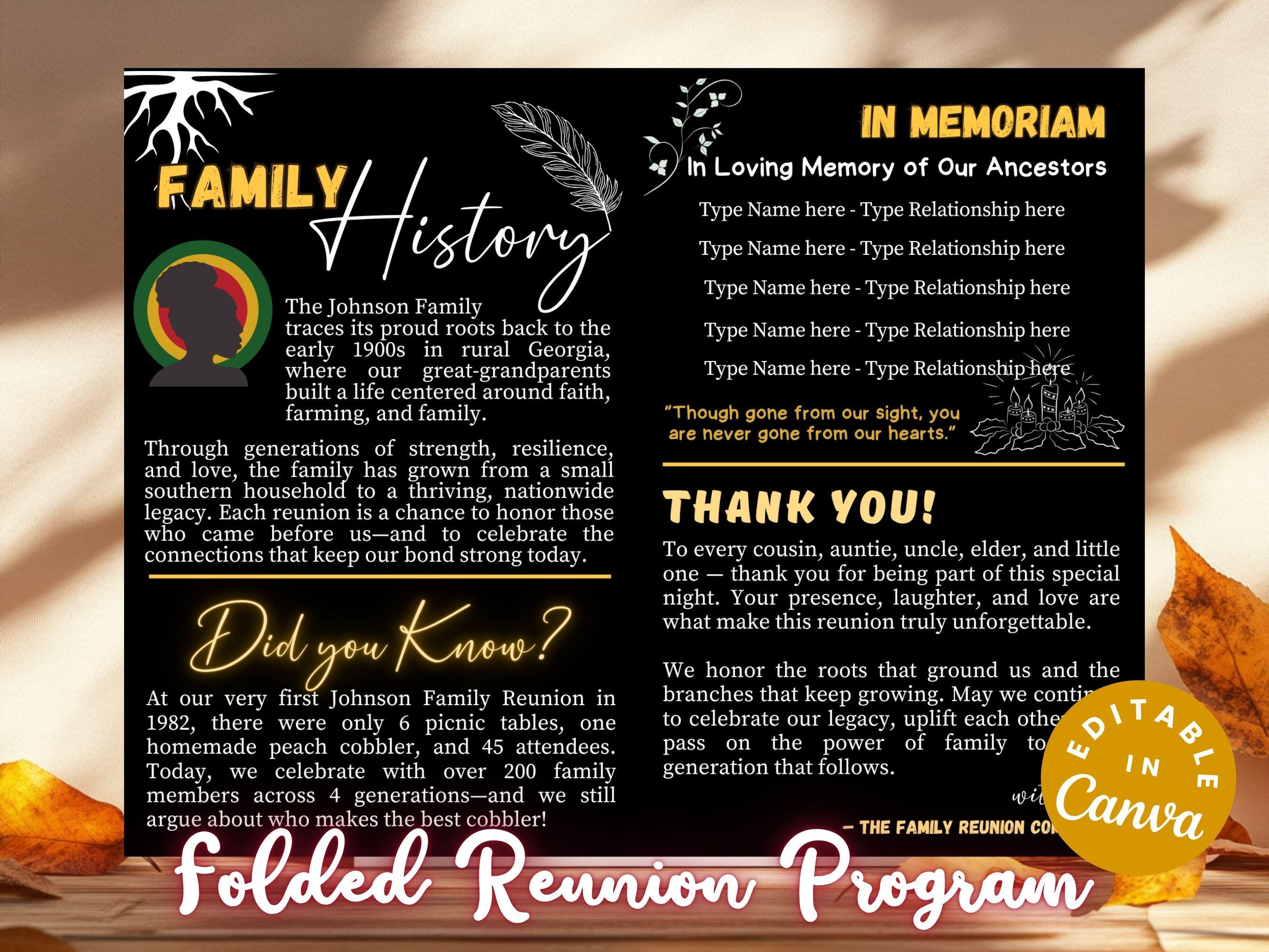 Folded African American Family Reunion Program Invitation Family ...